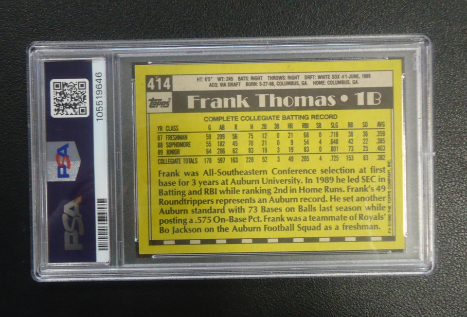 Frank Thomas 1990 TOPPS ROOKIE (AFTER MARKET AUTO) #414 - PSA MINT 9 ...