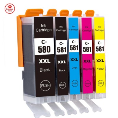 5 Ink Cartridge PGI 580XXL CLI 581XXL for Canon TS6250 TS6251 TS6300 ...