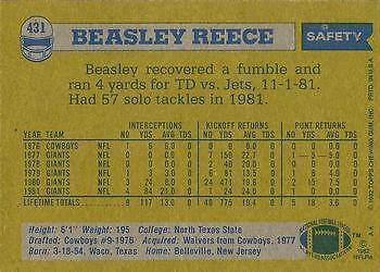 Beasley Reece 1982 Topps #431 New York Giants | eBay