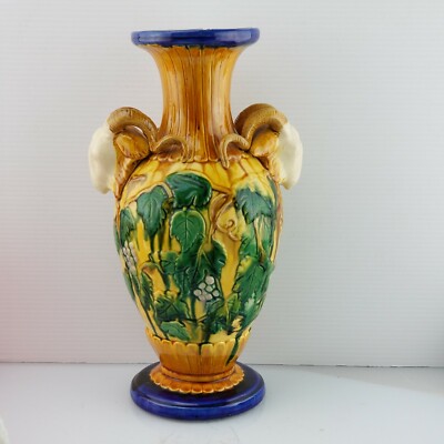 Majolica Vase Rams Head Handle TLC | eBay