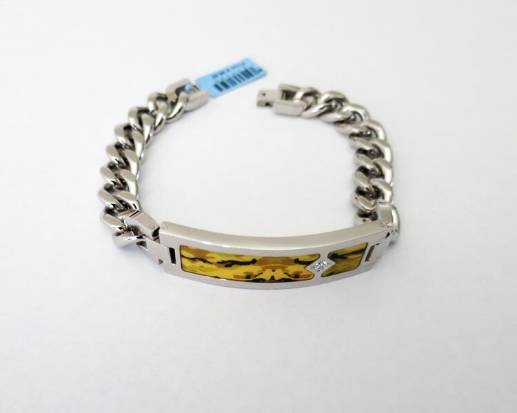 CRN Polished SS Yellow, Black Agate & Diamond Bracelet.. Great Gift for ...