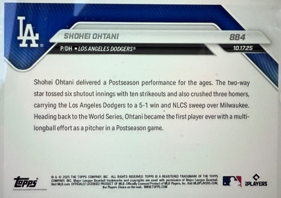 Shohei Ohtani - 2025 MLB Topps NOW® - Card 884 - 3-HR’s & 10-K’s 🔥 NLCS Presale | eBay