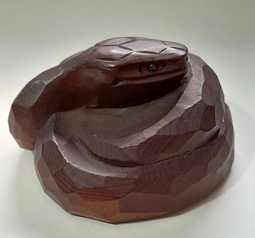 SNAKE YEAR CARVED WOODEN JAPANESE VINTAGE OKIMONO NETSUKE ITTO BORI ...