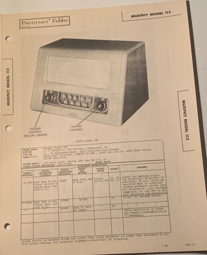 Murphy Model 112 July 1946 Photofact Folder F1 | eBay