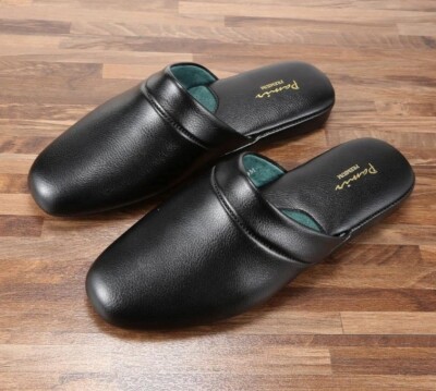 PAMIR Men's Genuine Leather Scuff Slippers with Memory Foam Insole 10W ...