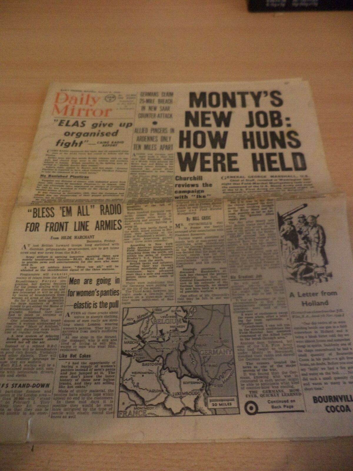 OLD VINTAGE ORIG NEWSPAPER 1940S daily mirror WW2 6 jan 1945 elas ...