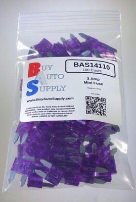 100 Pack ATM 3 Amp Mini Blade Style Fuse 3A Automotive Car Truck 3Amp ...