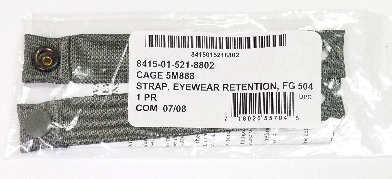 USGI Foliage Green ACH Eyewear Retention Strap FG-504 Google Helmet NSN ...