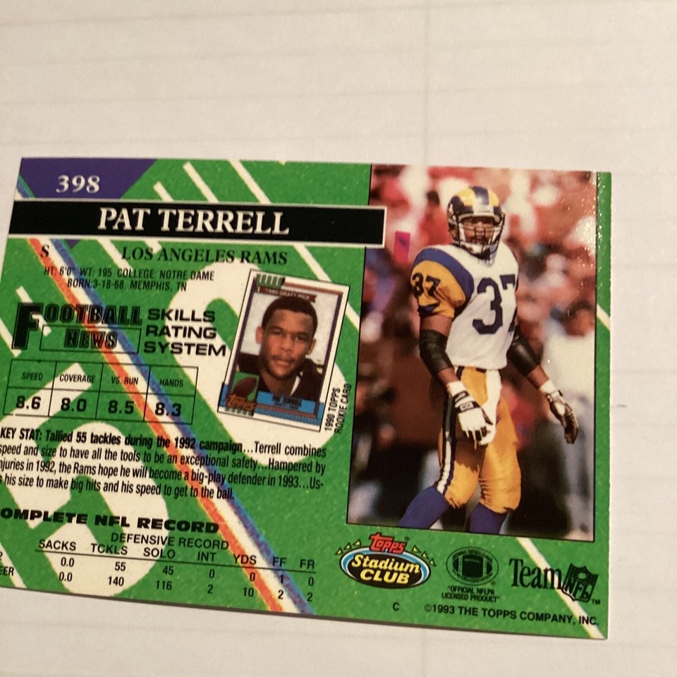 1993 Stadium Club Super Teams Bowl Pat Terrell #398 Los Angeles Rams | eBay