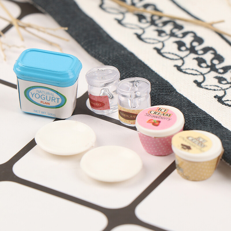 7Pcs Dollhouse Miniature Yogurt ice cream Toys Doll Food Kitchen ...