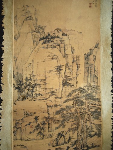 27in Chinese Antique Painting Scroll about Landscape on Rice Paper By ...