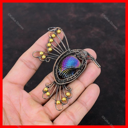 Natural Titanium Coated Shell Birthday Wire Wrapped Bird Pendant ...