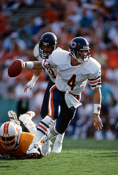 Jim Harbaugh Chicago Bears scrambles with the ball v Tampa B- Football ...