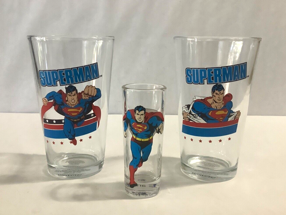 Vintage DC Comics SUPERMAN Set of Two 16 oz Glasses w/Original Box ...