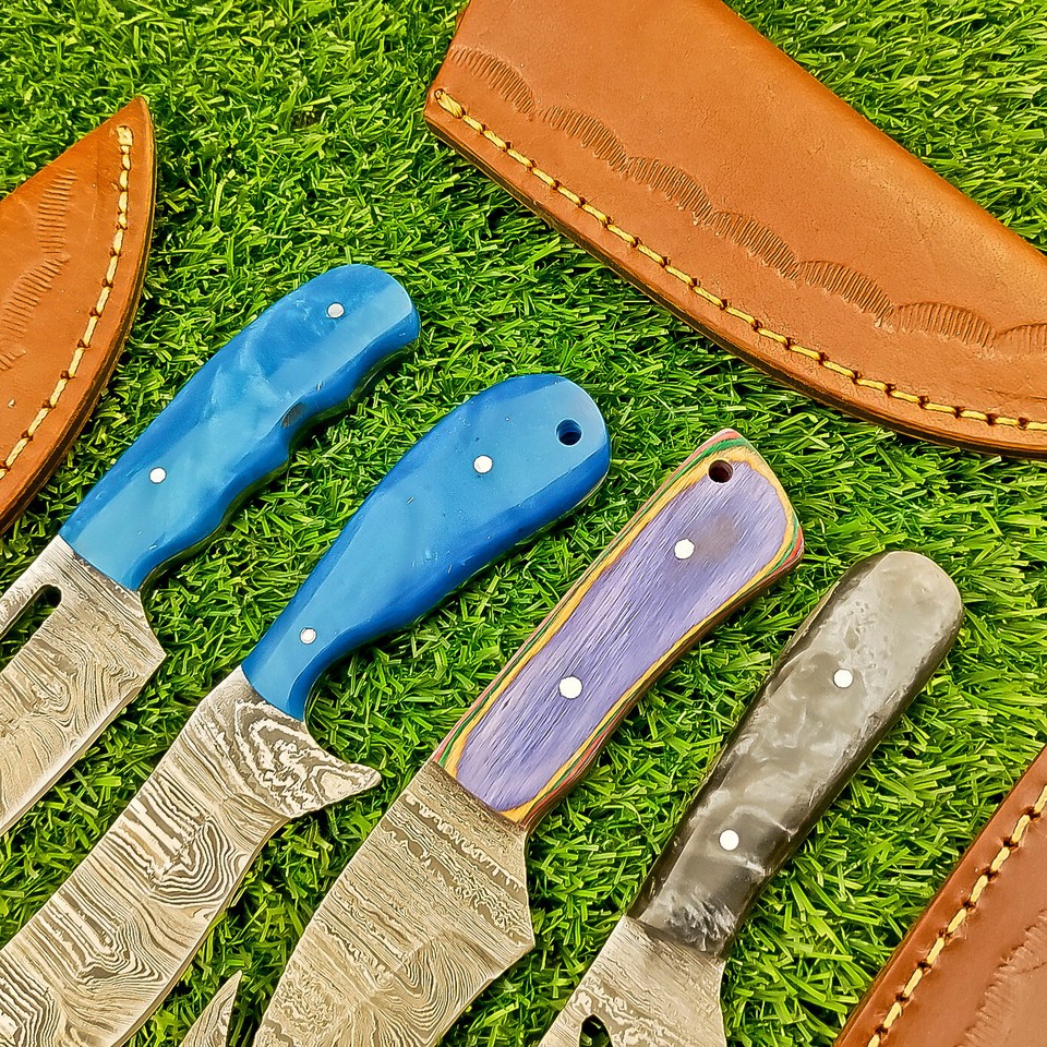 4 PCS Handmade Damascus Hunting Knives – Skinning & Camping Knife Set ...