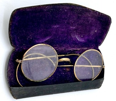 Very Vintage Old Round Gold Colored Antique Spectacles Eyeglasses w ...