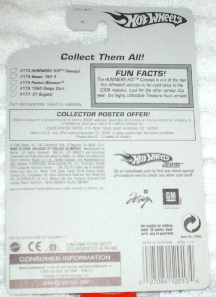 Hot Wheels 2006 # 173 Hummer H3T Concept yellow,ex.card,I Combine ...