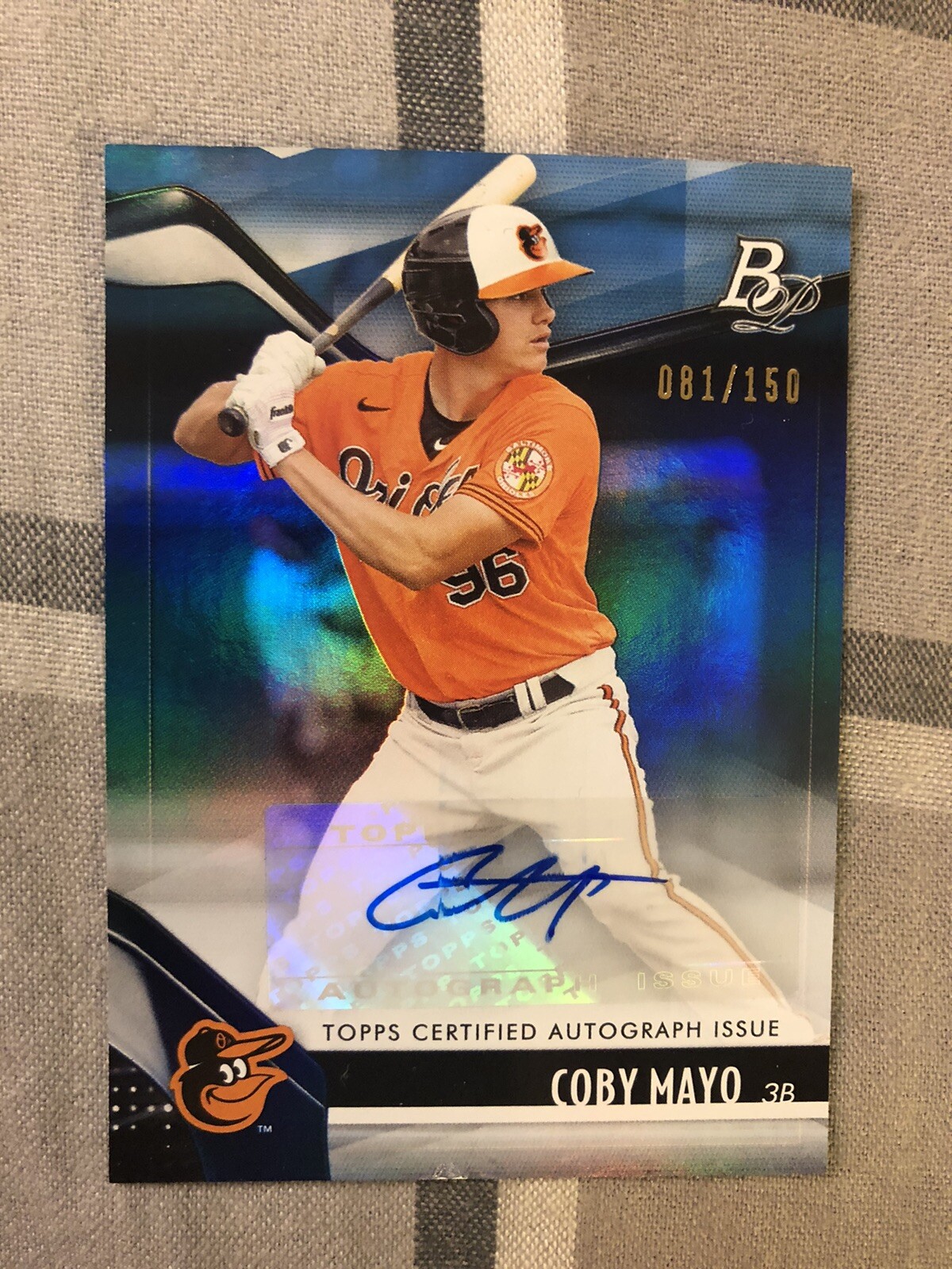 2021 Bowman Platinum Top Prospects Blue Autograph /150 Coby Mayo #TOP ...