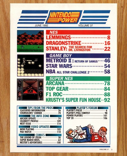 Nintendo Power Vol 37 June Table Content - Video Game Print Ads Poster ...