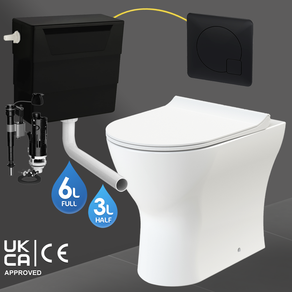 Back To Wall Toilet Rimless D Shape BTW Pan & Black Plate Concealed ...