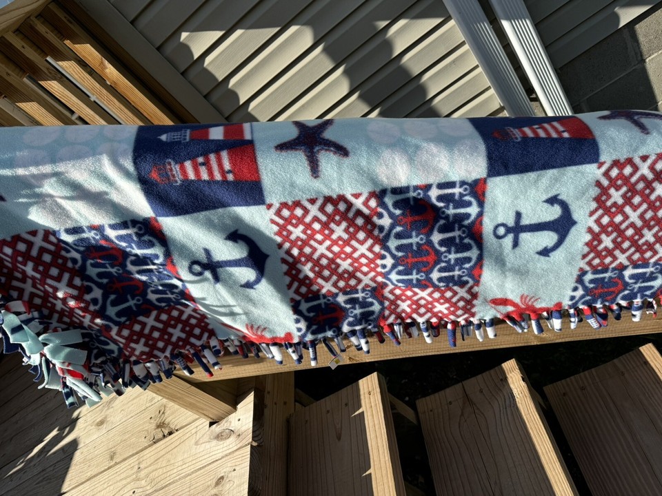 Nautical Blanket/ Throw Cozy Plush Lighthouse/anchor/lobster Fringed 50 ...