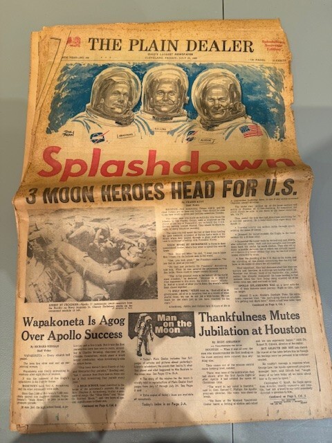 Cleveland newspaper The Plain Dealer “Splashdown ” July 25 1969 moon ...