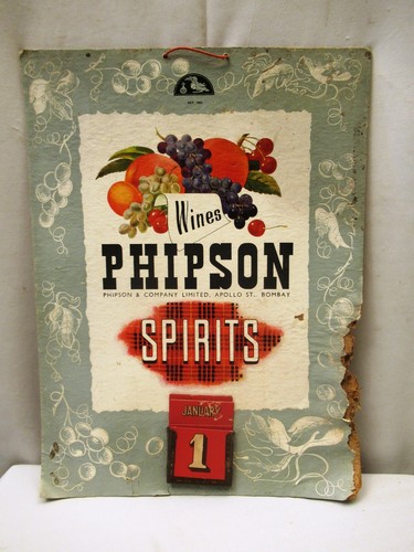Antique Wine Phipson Spirits Signe Board Calendrier Carton Annonce Lith ...