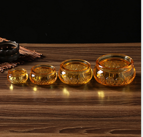 Crystal Glass Money Pot Ingot Yuan Bao Prosperity Feng Shui Luck Decor ...