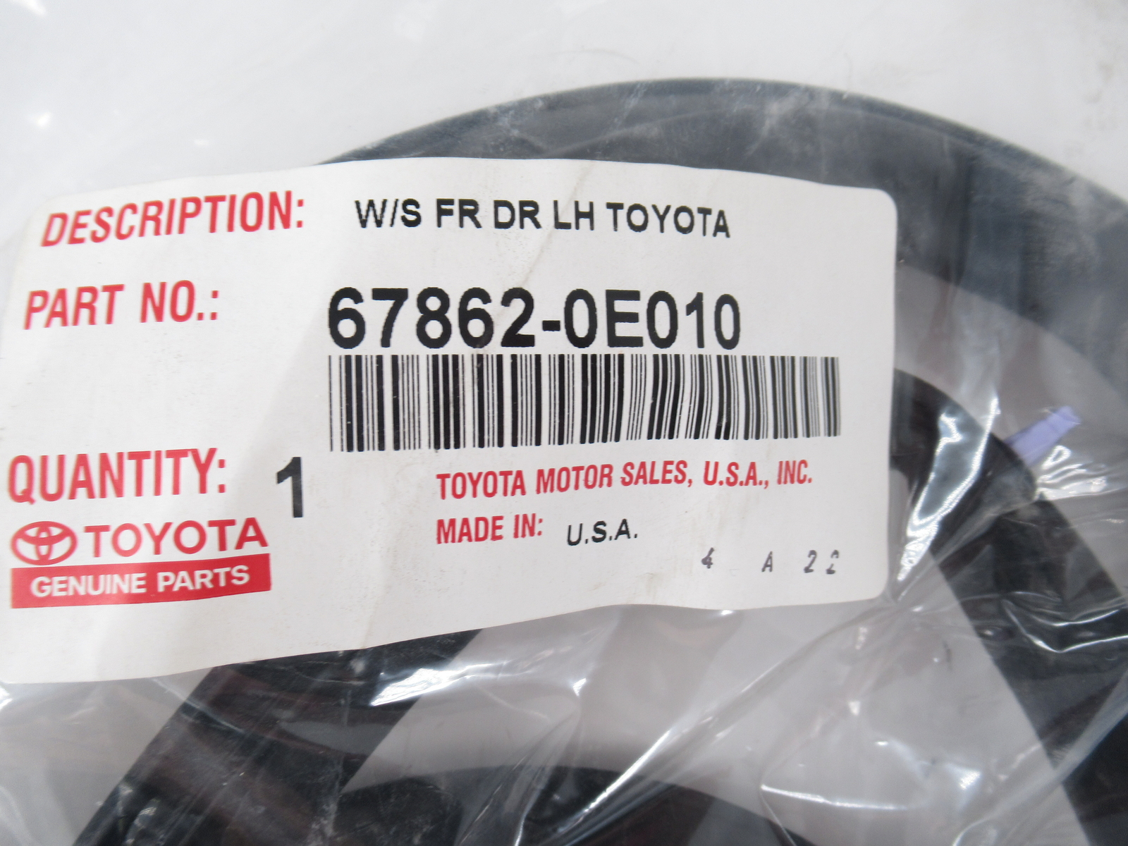 Genuine 2005-2012 Toyota Lexus Driver LH Front Door Weatherstrip Seal ...