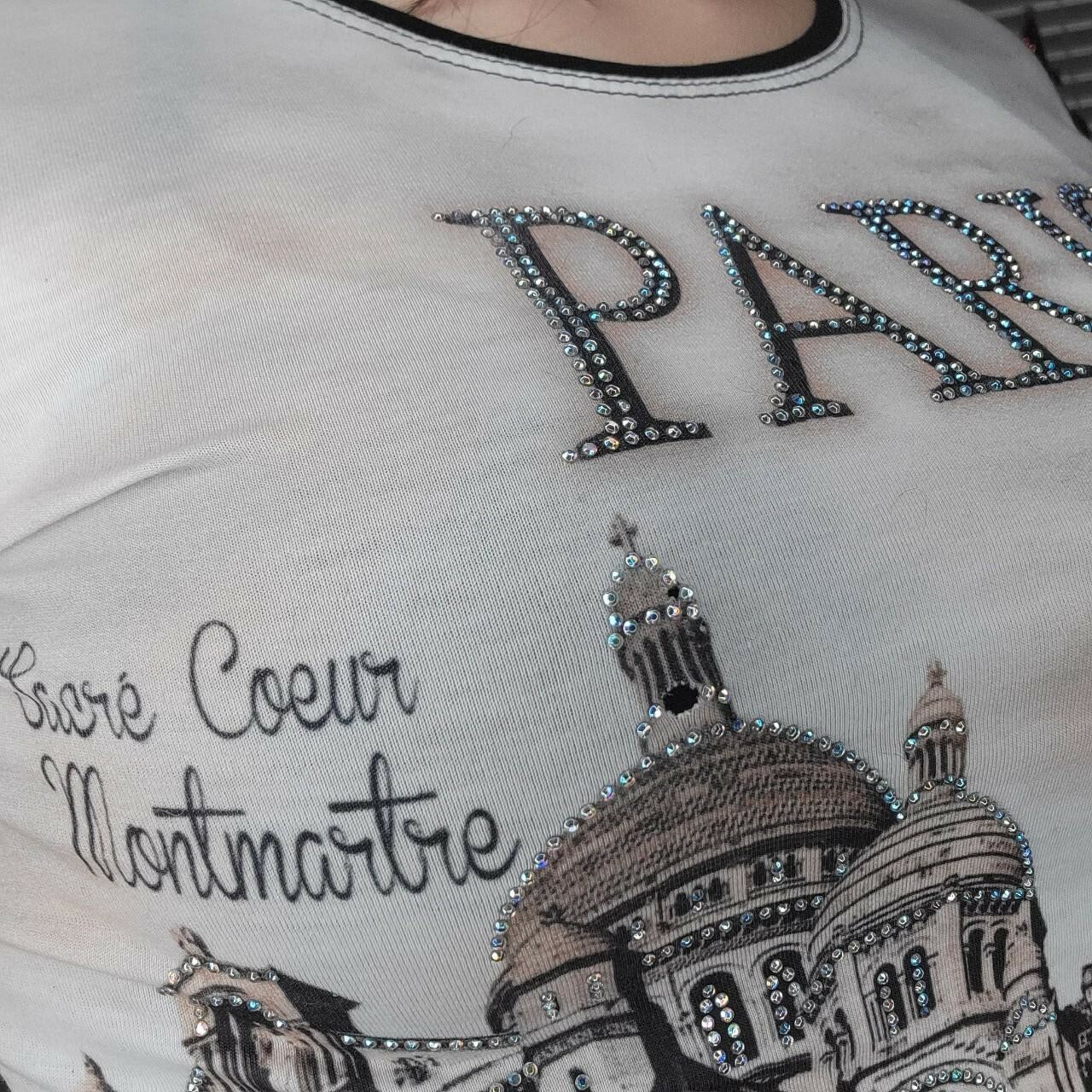 Y2k paris bedazzled rhinestone graphic shirt size med… - Gem
