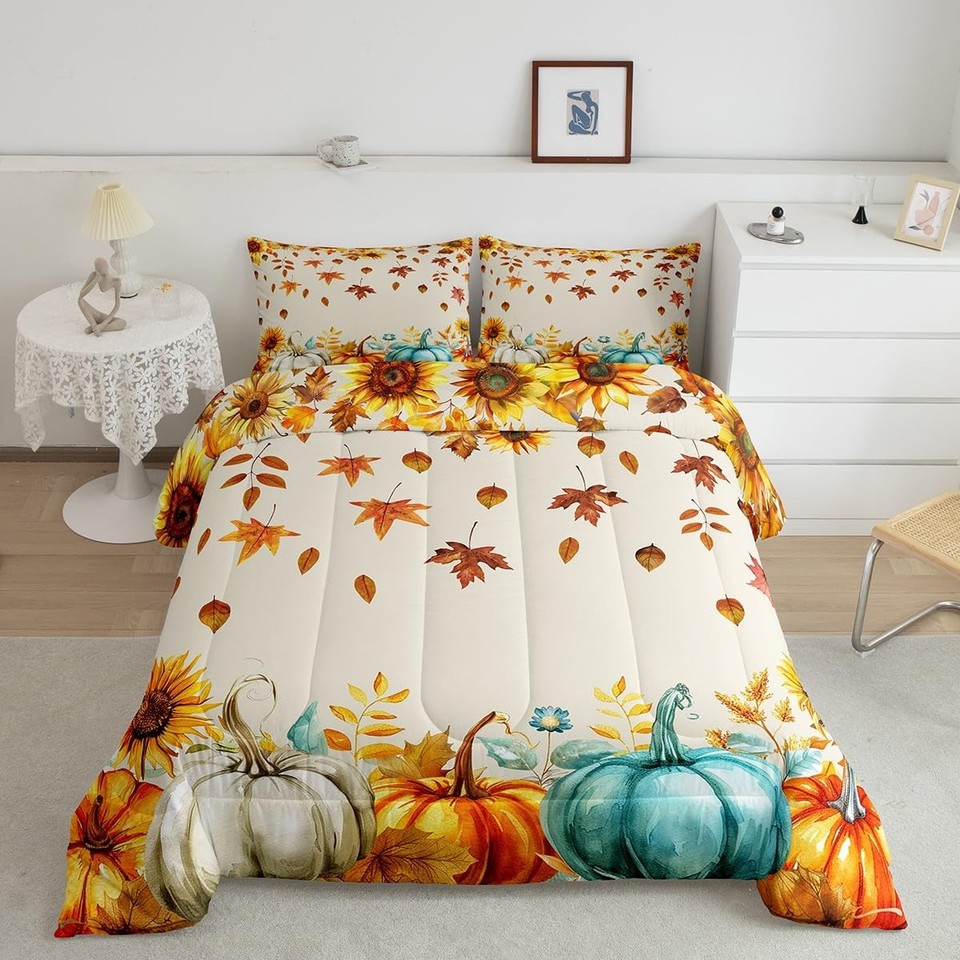 Fall Pumpkin Bedding Set For Home Full Thanksgiving Harvest Season ...