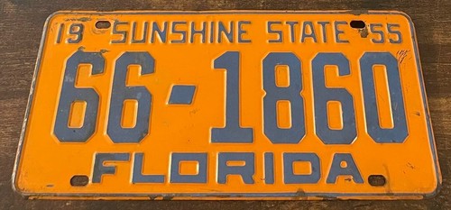 1955 Florida License Plate 66-1860 Low Population Gulf County Port St ...