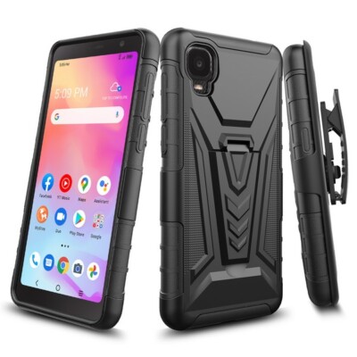 For TCL A3 A509DL (5.5") - HARD HYBRID ARMOR CASE COVER BLACK HOLSTER ...