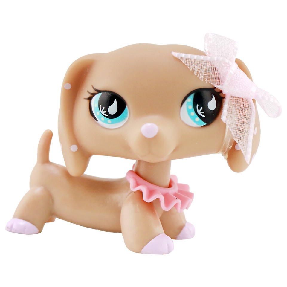Littlest Pet Shop lps Dachshund Dog 909 Tan and Pink Dot with Blue Eyes ...