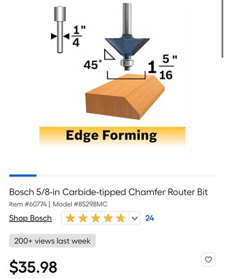 Bosch 5/8-in Carbide-tipped Chamfer Router Bit | eBay