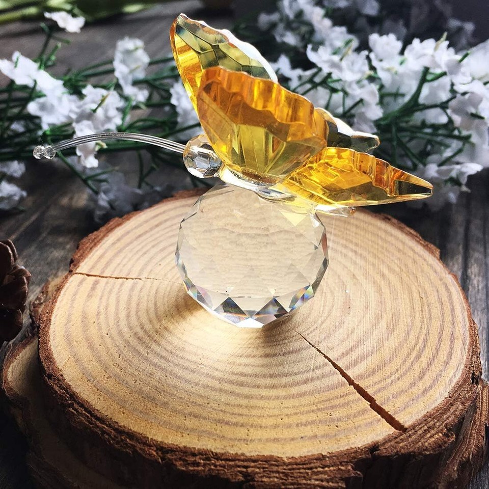 Crystal Flying Butterfly with Crystal Ball Base Figurine Collection Cut ...