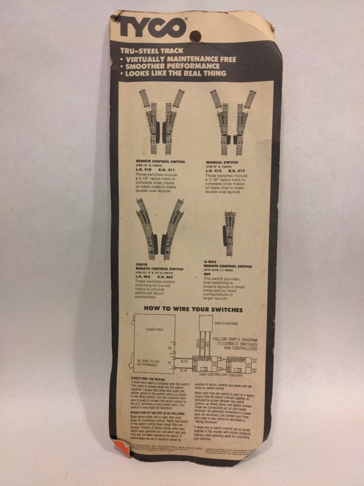 NOS Tyco HO Left Remote Control Switch Turnout Tru-Steel Track LH 410 ...