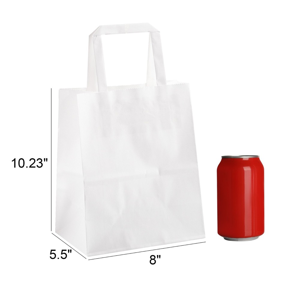 100 Pack 8x5.5x10 in White Kraft Paper Bags with Handles Bulk Gift Bags ...