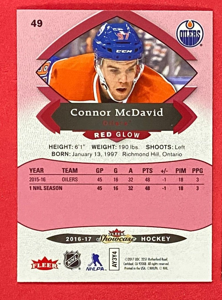 Connor McDavid 2016-17 Fleer Showcase Red Glow #49 | eBay