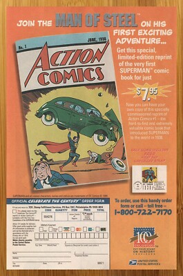 1999 USPS Action Comics #1 Reprint Print Ad/Poster Superman Postal ...