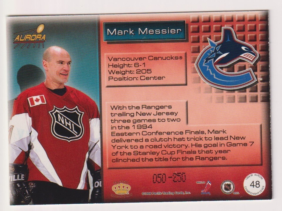 1998-99 Aurora Championship Fever Silver #48 Mark Messier Canucks #050/ ...