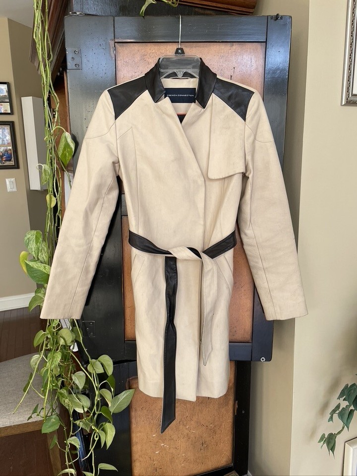 French Connection Inverted-Collar Belted Trench Coat sz M | eBay