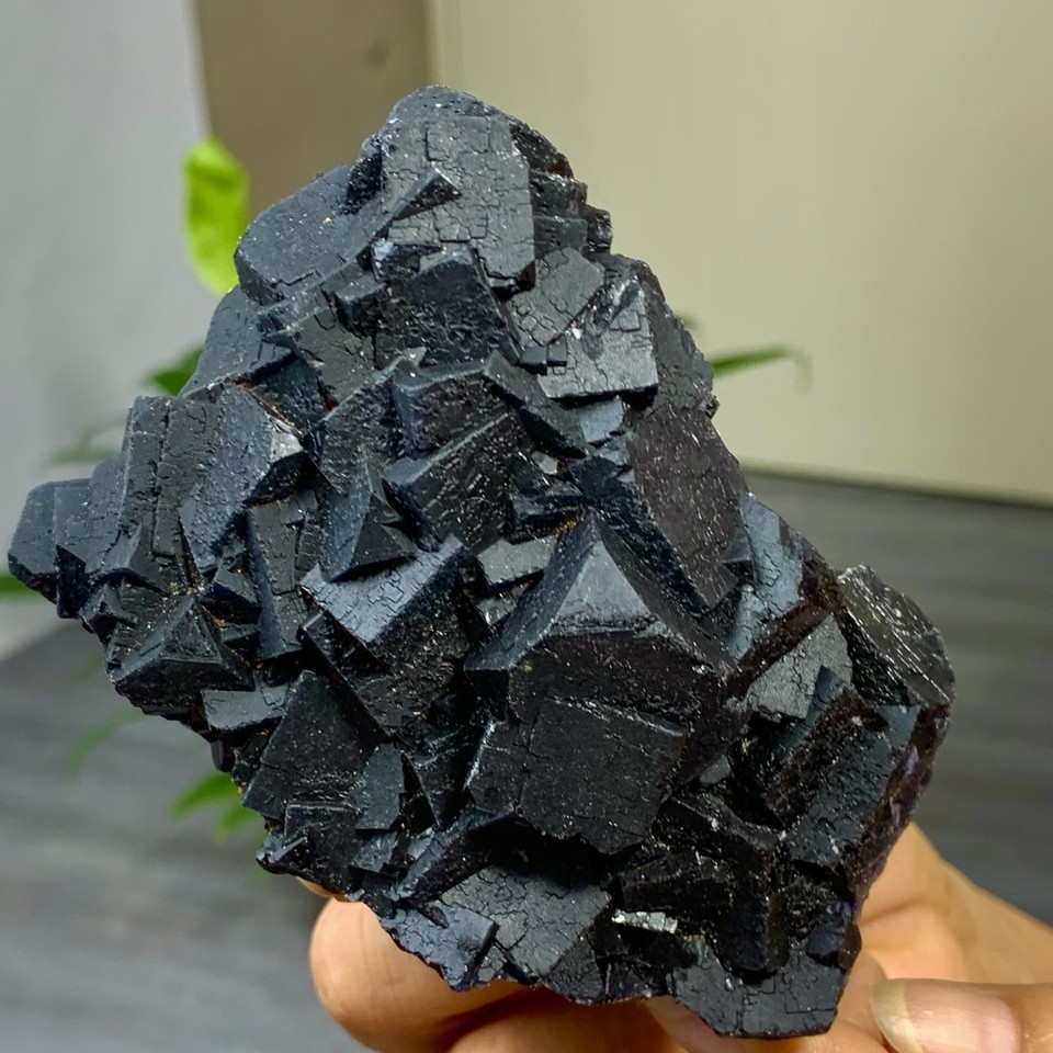 422G Natural black rose fluorescent cube fluorite specimen glow under ...