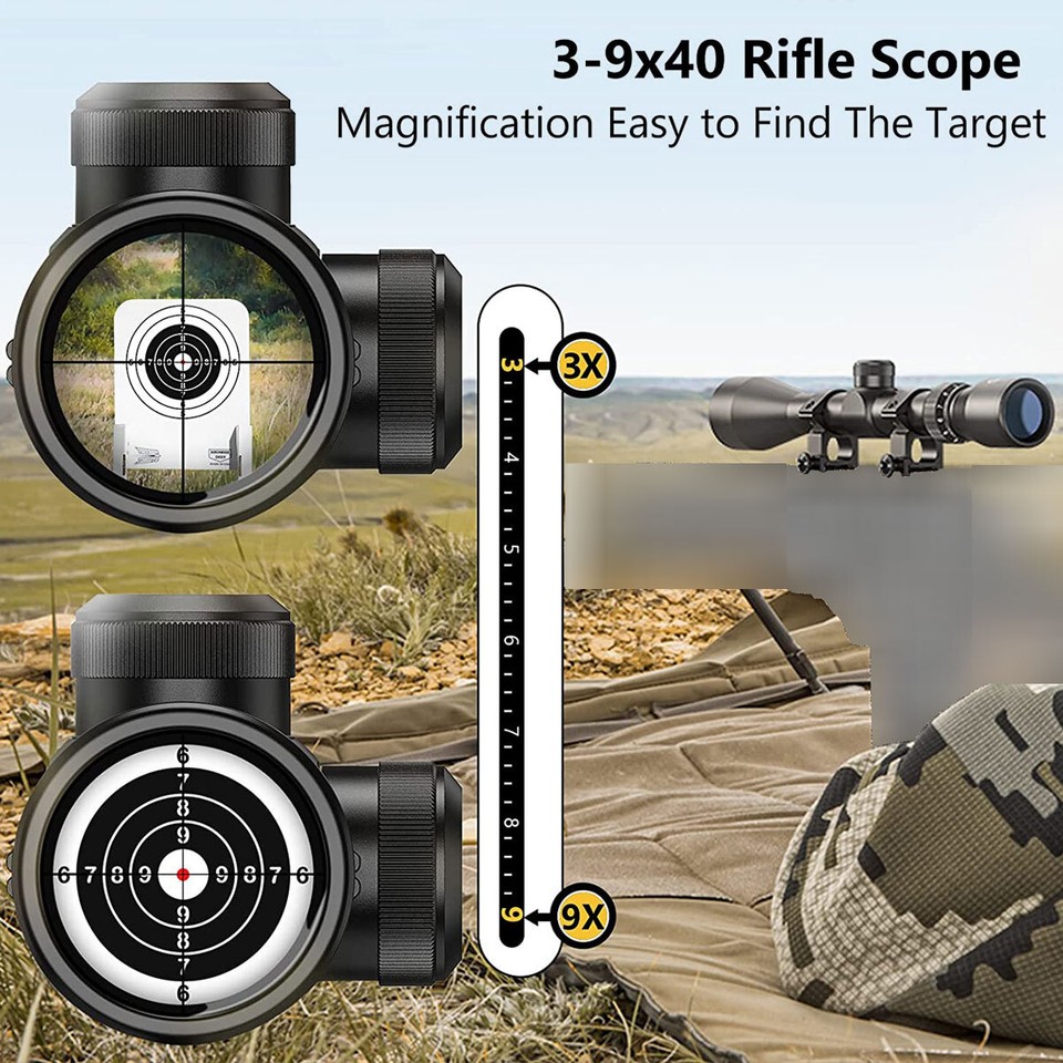 3-9x40 Rifle Scope R4 Reticle Crosshair Optics Scope + 11mm or 20mm ...