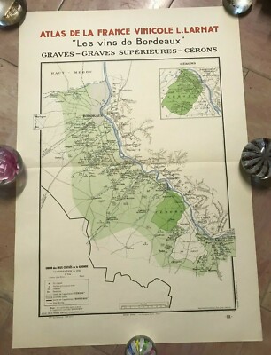 WINE MAP BORDEAUX- GRAVES CERONS -FRANCE 1943 LARGE ANTIQUE MAP | eBay