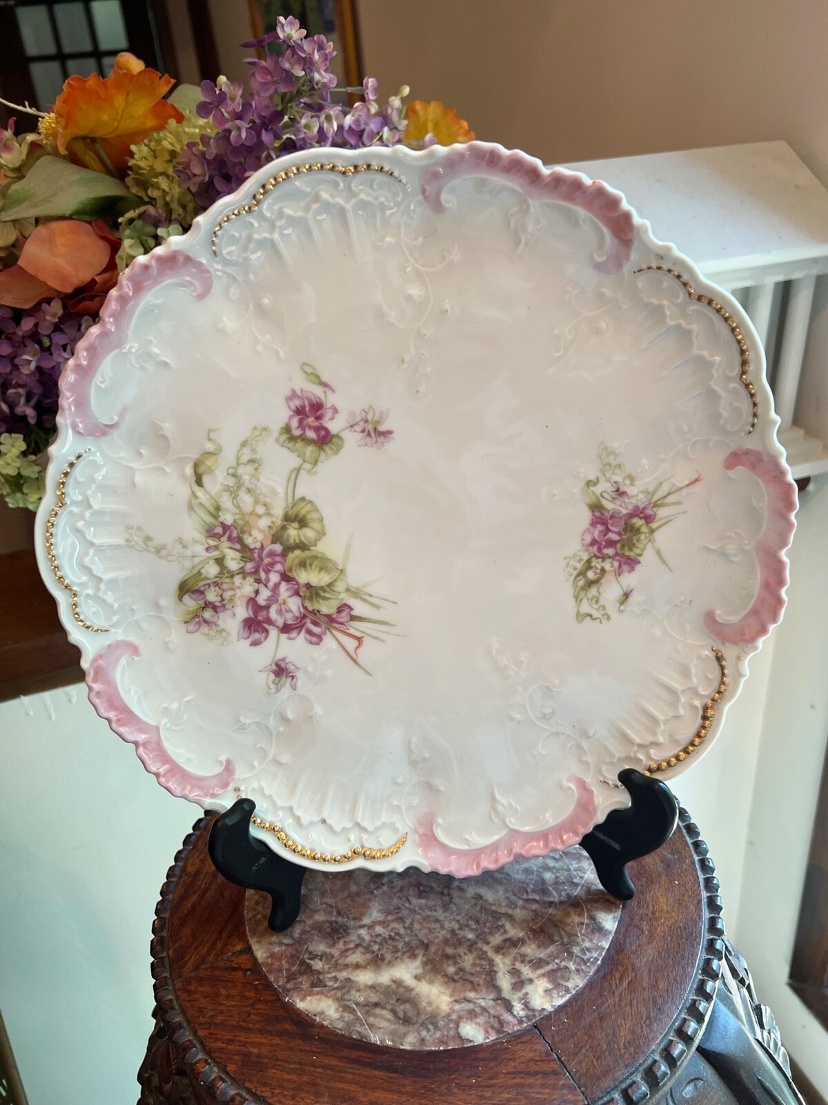 LARGE HAND PAINTED PLATE--Welmar, GERMANY MARK-----bt 12” across ...