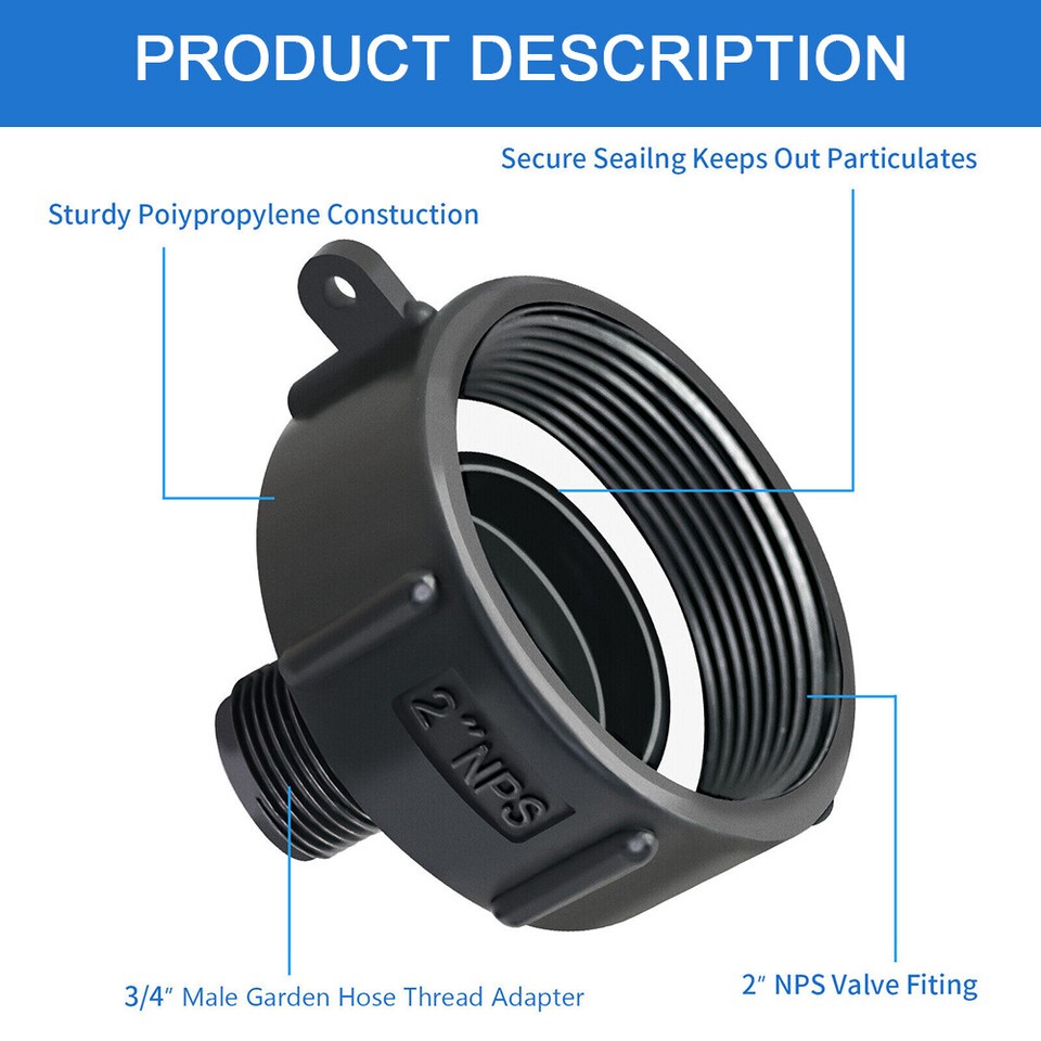 2/4X 275 330 Gallon IBC Tote Water Tank Adapter 2"NPS Fine Thread x 3/4 ...