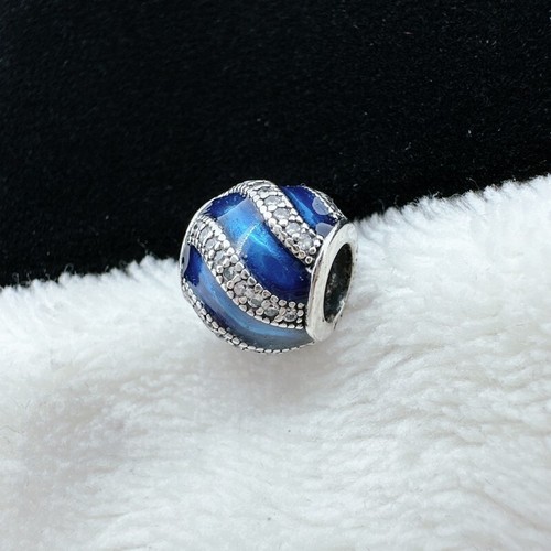 Genuine Pandora Royal Adornment 925 Silver CZ Charm Blue Enamel Bead | eBay
