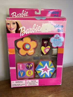 Vintage Barbie 2001 4 Pack Desk Set Tape Measure, Dispenser, Sharpener ...