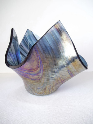 Studio Blown IRIDESCENT ART GLASS Folded HANDKERCHIEF Vase BOWL Candle ...